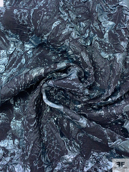 Italian Abstract Stretch Metallic Brocade - Navy/Metallic Ice Blue ...