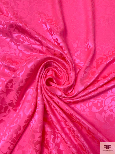Leaf Floral Jacquard Silk Charmeuse - Hot Pink | FABRICS & FABRICS ...