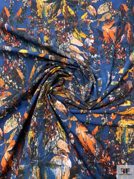 Hazy Abstract Floral Printed Cotton Poplin - Navy Blue/Fire Orange ...
