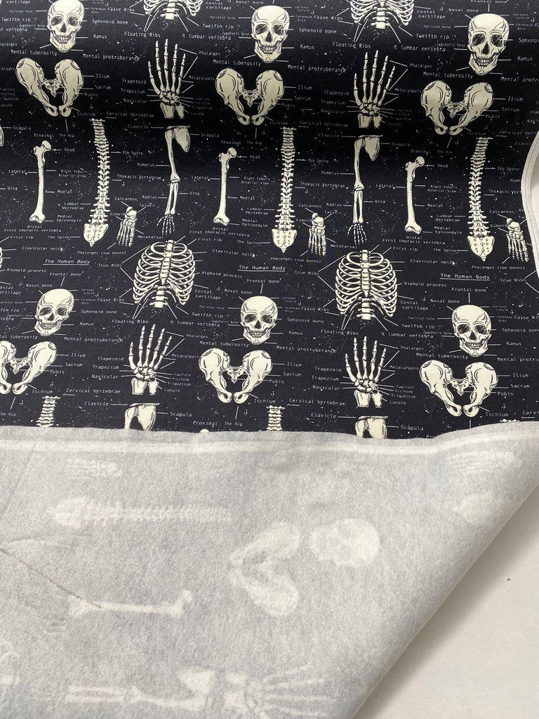 Skeleton Parts Labeled Printed Fused Cotton Lawn - Black/Ivory ...