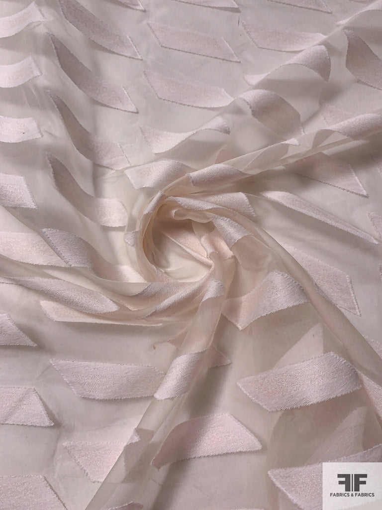 Italian Geometric Cotton Pattern wiith Silk Organza Base - Light Blush ...