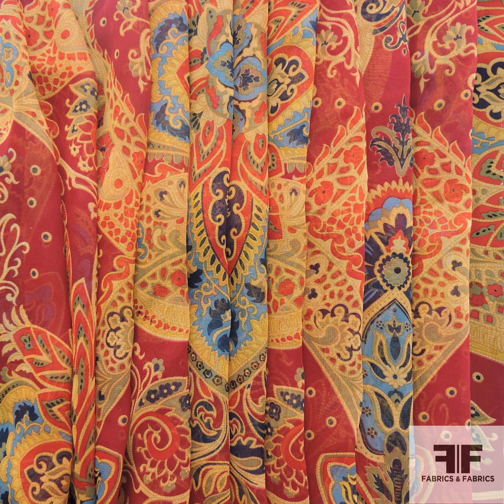 Red/Multicolor Floral Printed Silk Chiffon - Fabrics & Fabrics