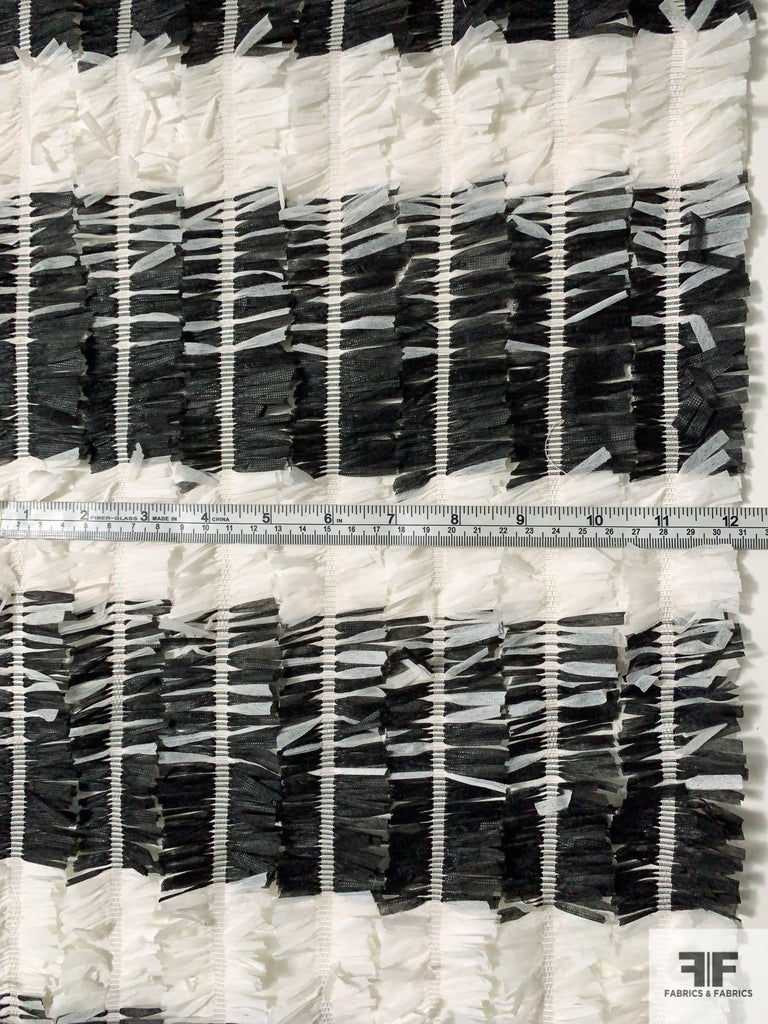Italian Linear Design Fringe on Taffeta - Black/Off-White | FABRICS ...
