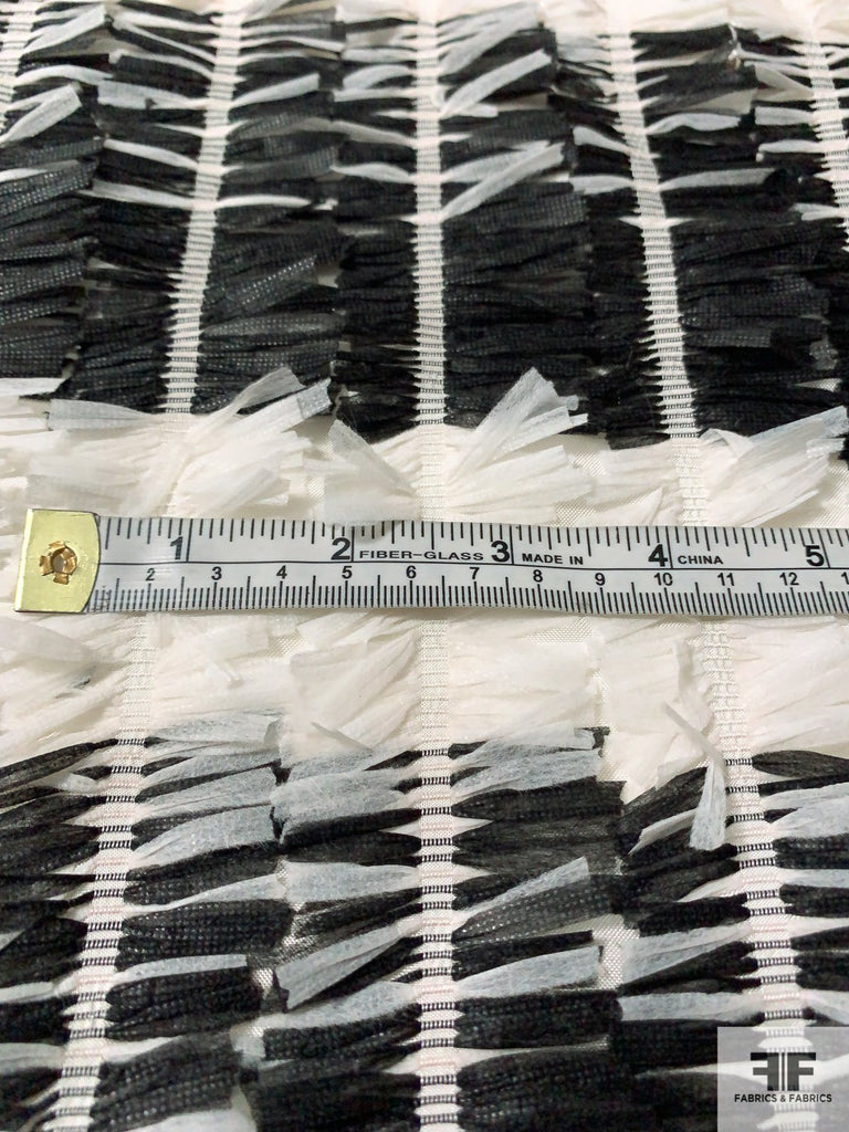 Italian Linear Design Fringe on Taffeta - Black/Off-White | FABRICS ...