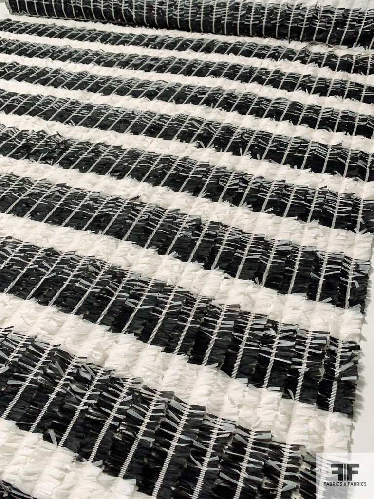 Italian Linear Design Fringe on Taffeta - Black/Off-White | FABRICS ...