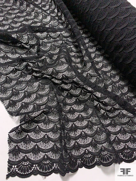 Art Deco Scales Double-Scalloped Guipure Lace - Black | FABRICS ...