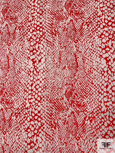 Reptile-Look Printed Stretch Cotton Sateen - Red/Off-White | FABRICS ...