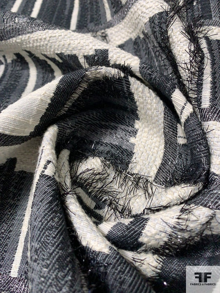 Italian Geometric Glam Couture Suiting with Lurex Fringe - Ivory/Navy ...