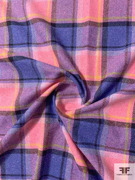 Italian Plaid Acrylic Blend Flannel Suiting - Pink/Dark Periwinkle ...
