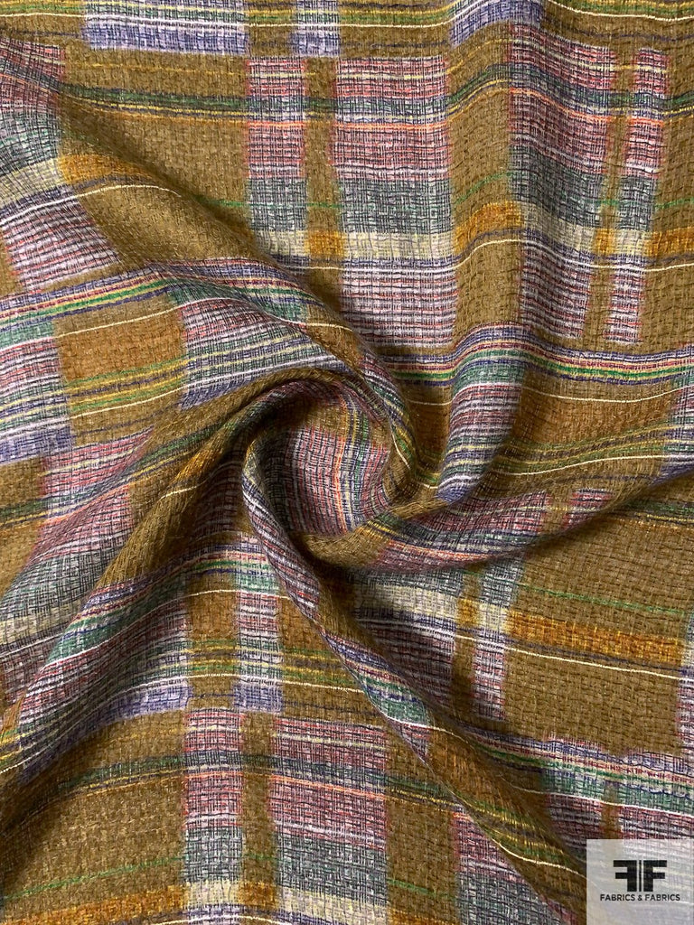 Italian Geo-Plaid Loosely Woven Gauze-Like Printed Novelty Wool - Dusty ...