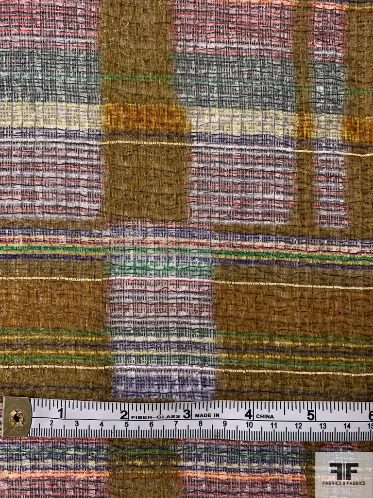 Italian Geo-Plaid Loosely Woven Gauze-Like Printed Novelty Wool - Dusty ...