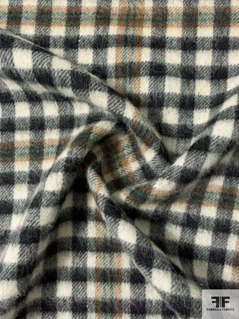 Italian Double-Faced Gingham Plaid and Solid Brushed Wool Coating ...
