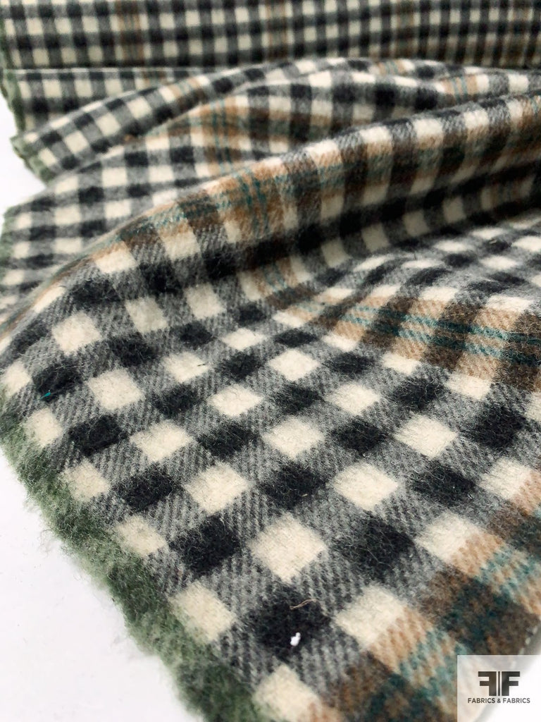 Italian Double-Faced Gingham Plaid and Solid Brushed Wool Coating ...