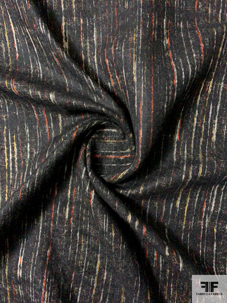 Italian Streaky Lines Brushed Wool Blend Suiting - Black/Turmeric ...