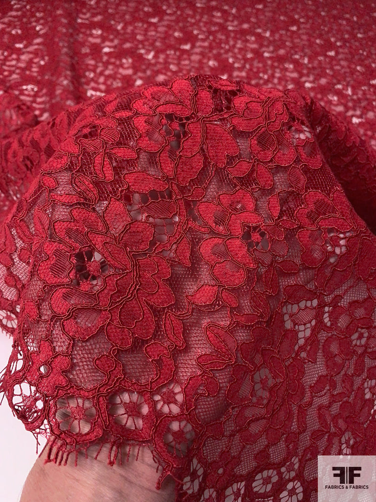 Floral Double-Scalloped Fine Corded Lace Strip - Scarlet Red | FABRICS ...