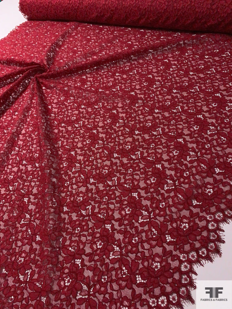 Floral Double-Scalloped Fine Corded Lace Strip - Scarlet Red | FABRICS ...