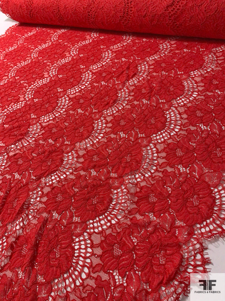 Floral Double-Scalloped Corded Lace Strip - Red | FABRICS & FABRICS ...