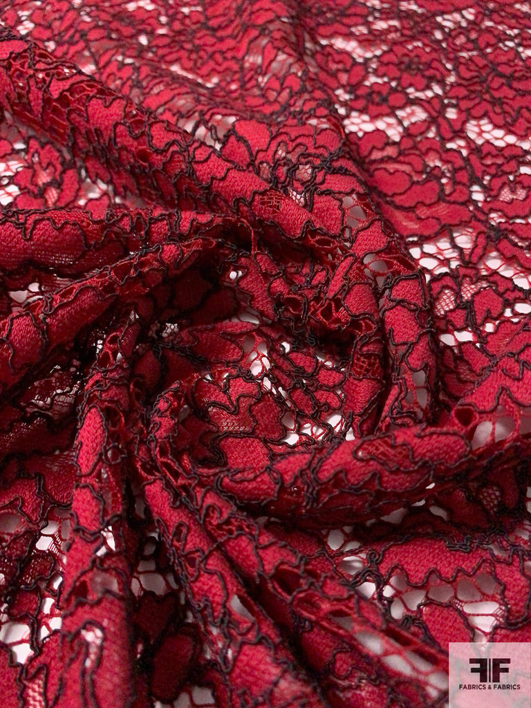 Floral Double-Scalloped Corded Lace Strip - Crimson Red/Dark Navy ...