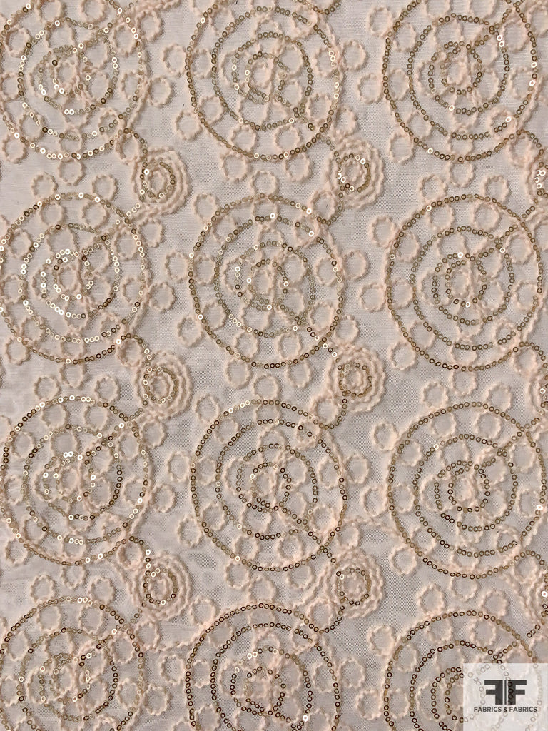 Netting with Circular Yarn Embroidery and Sequins - Ivory White/Light ...