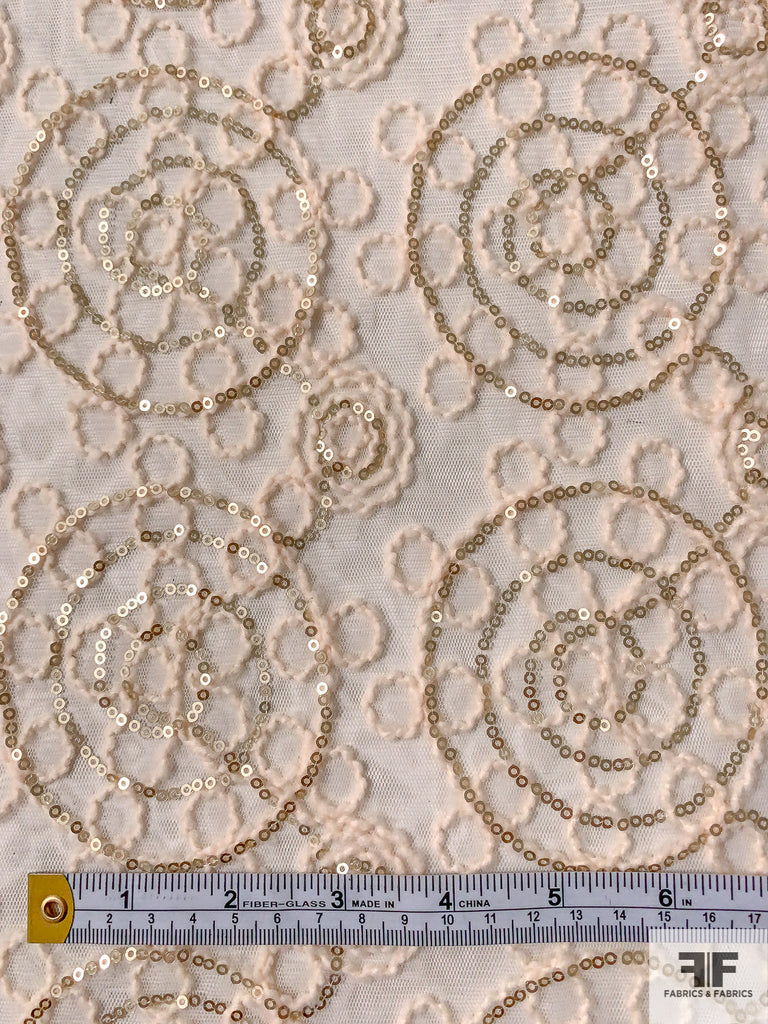 Netting with Circular Yarn Embroidery and Sequins - Ivory White/Light ...
