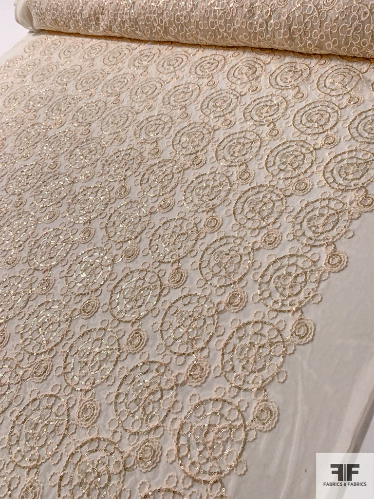 Netting with Circular Yarn Embroidery and Sequins - Ivory White/Light ...
