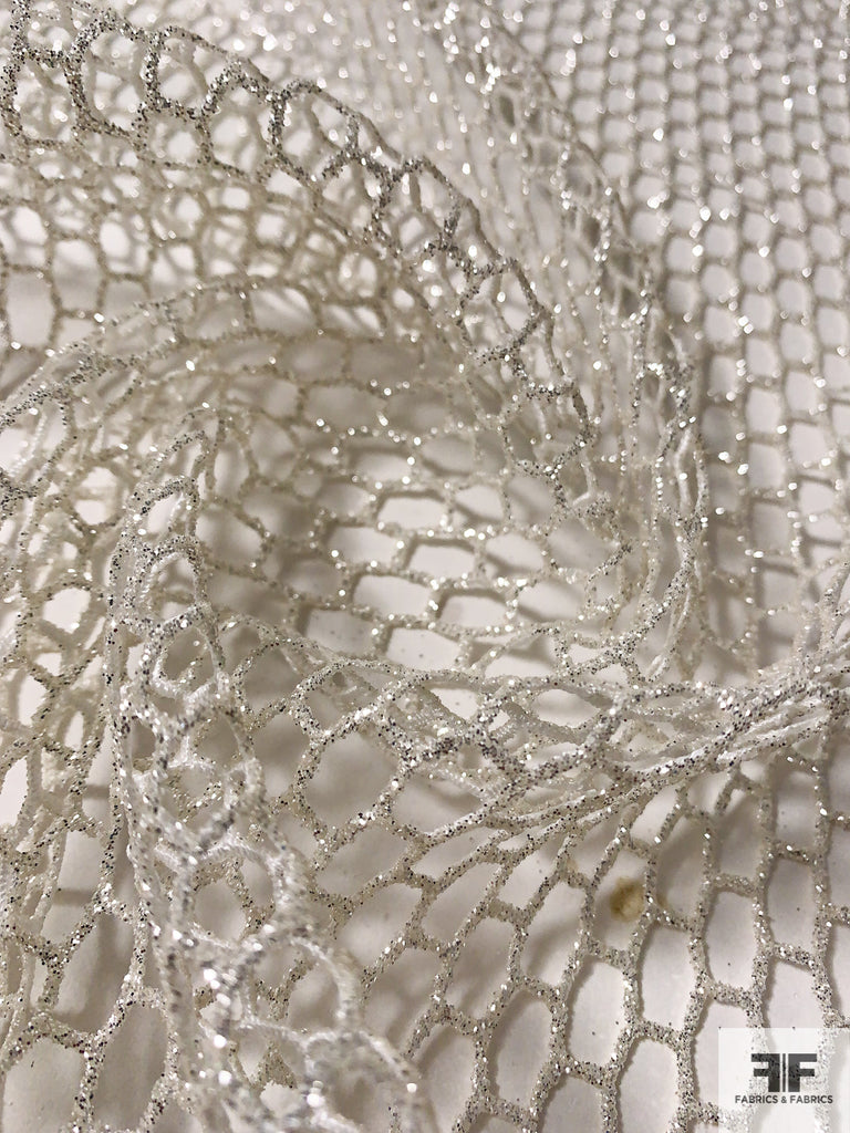 Cracked Ice Large Honeycomb Fishnet Lace - Off-White/Silver | FABRICS ...