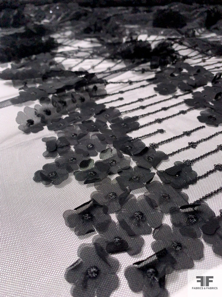 Fine Netting with 3D Floral Chiffon Appliqués and Sequins Detailing ...