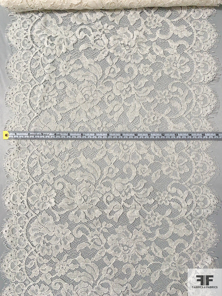 Double Border Floral Leavers Lace Trim - Light Ivory | FABRICS ...