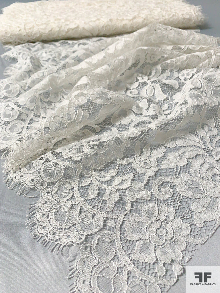Double Border Floral Leavers Lace Trim - Light Ivory | FABRICS ...