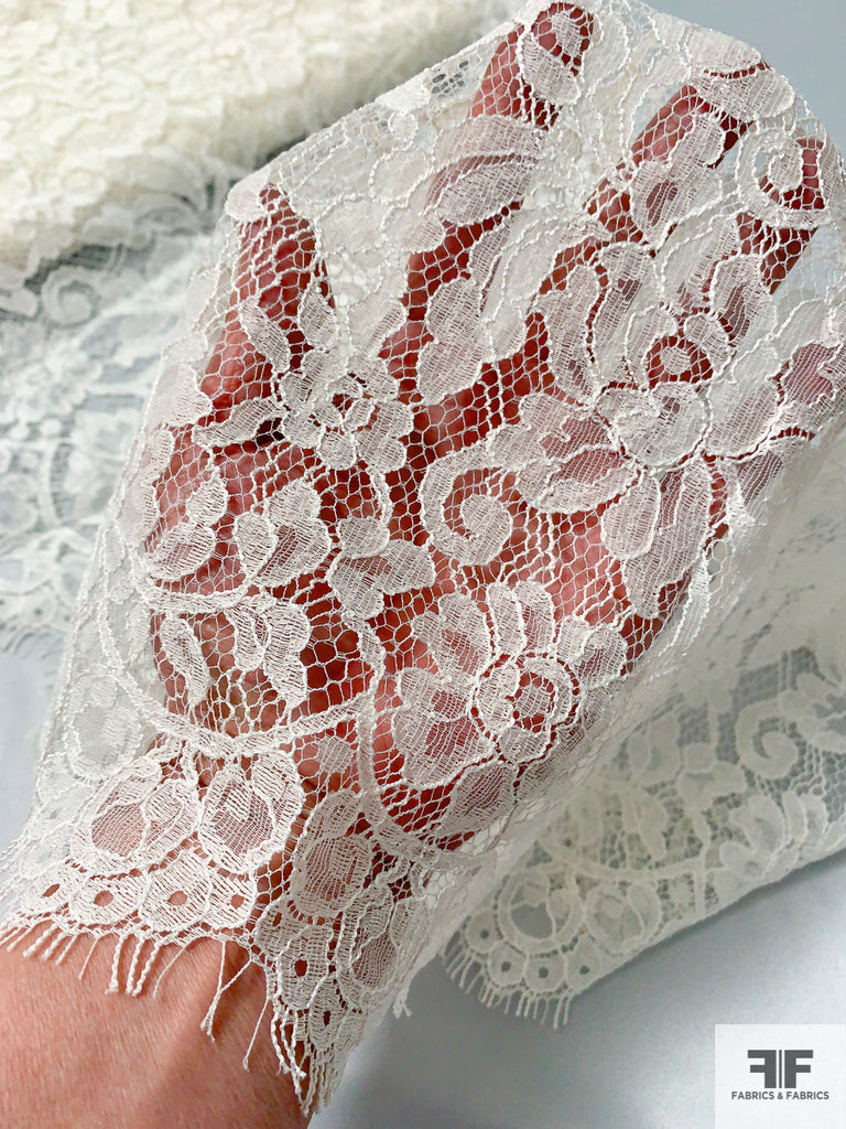 Double Border Floral Leavers Lace Trim - Light Ivory | FABRICS ...