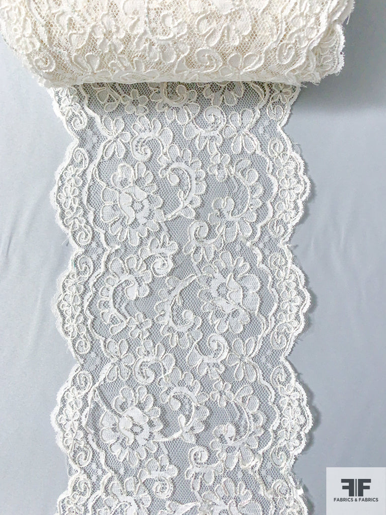 Double-Scalloped Floral Corded Lace Trim with Aurora Borealis Thread ...