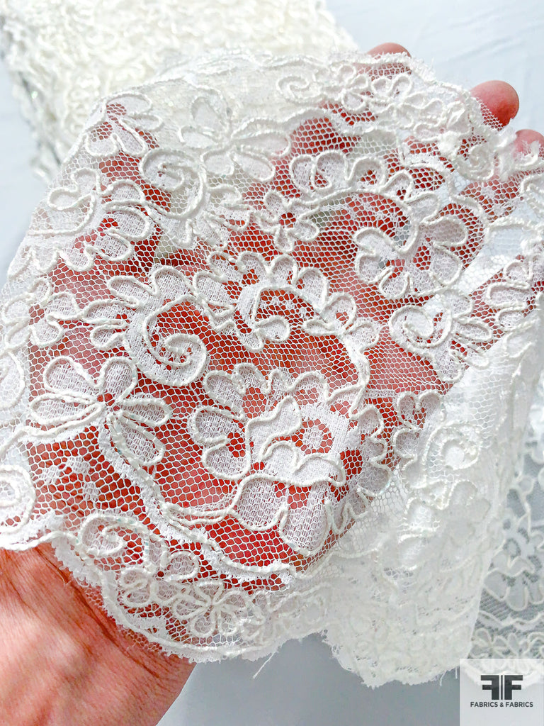 Double-Scalloped Floral Corded Lace Trim with Aurora Borealis Thread ...