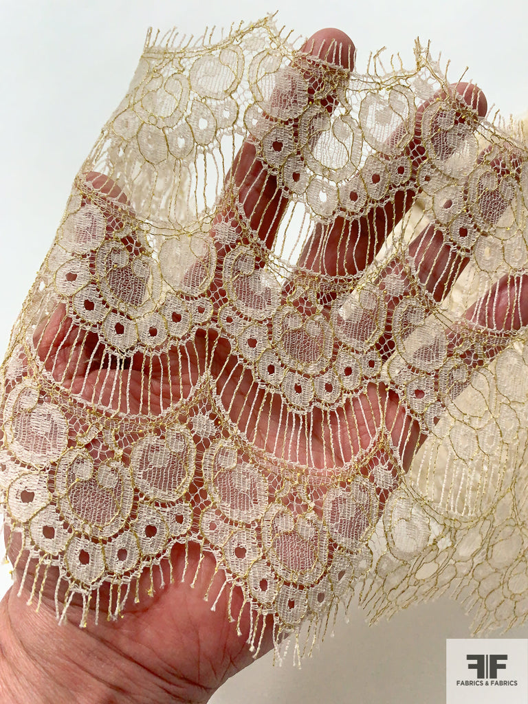 Multi-Scalloped Leavers Lace Trim - Beige/Gold | FABRICS & FABRICS ...