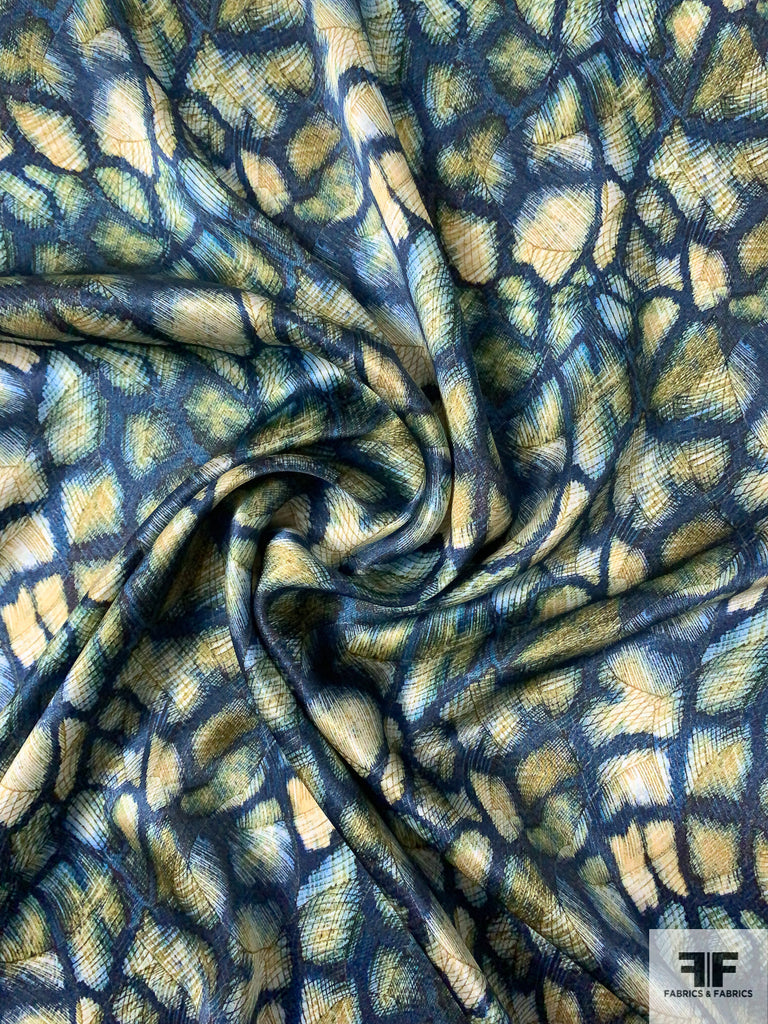 Sketchy Animal Pattern Printed Silk Charmeuse - Midnight Teal/Lime ...