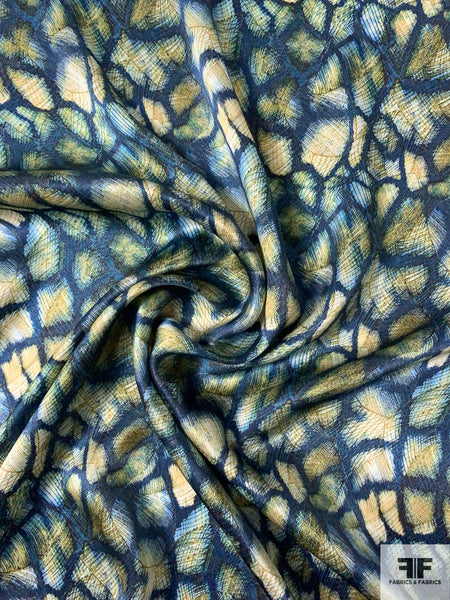 Sketchy Animal Pattern Printed Silk Charmeuse - Midnight Teal/Lime ...