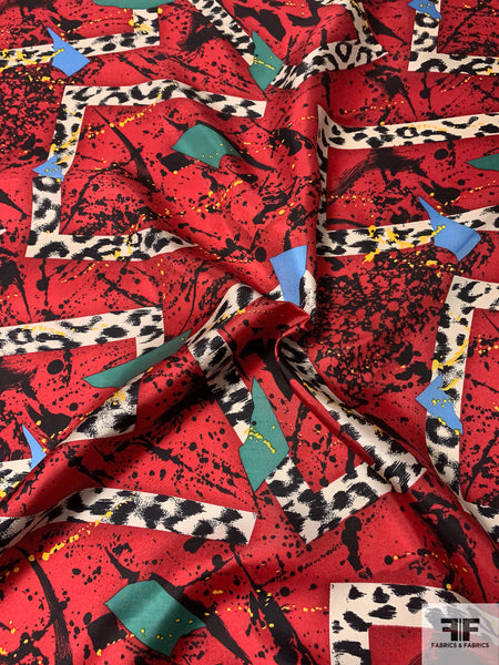 Box Shapes and Splatter Printed Vintage Silk Twill - Red/Black/Cream ...