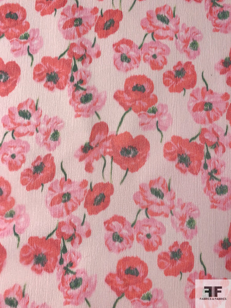 Italian Floral Poppy Printed Crinkled Polyester Organza - Hot Cherry ...