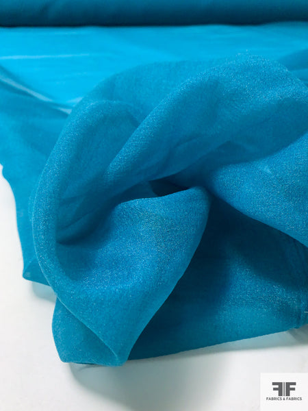 Italian Solid Crinkled Polyester Organza - Cyan Blue | FABRICS ...