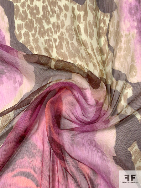 Large-Scale Floral and Animal Pattern Printed Crinkled Silk Chiffon ...