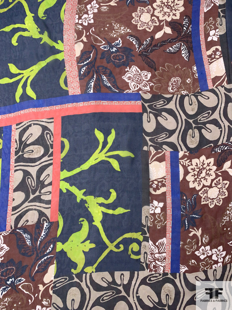 Italian Patchwork-Look Collage Printed Fine Silk Chiffon - Multicolor ...