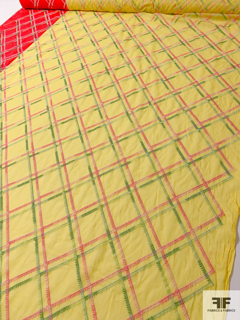 Cotton Voile with Diagonal Plaid Emboirdered Design and Border Color ...
