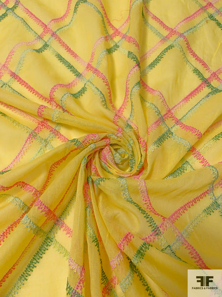 Cotton Voile with Diagonal Plaid Emboirdered Design and Border Color ...