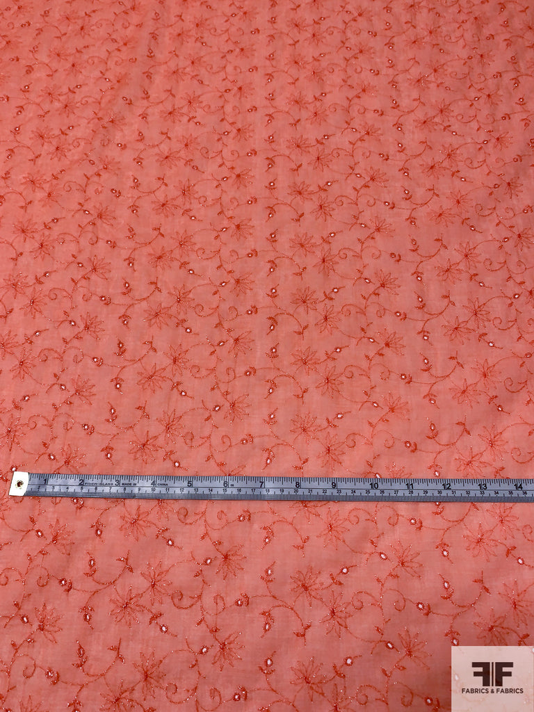 Intricate Floral Embroidered Lurex Threadwork on Cotton Eyelet Voile ...