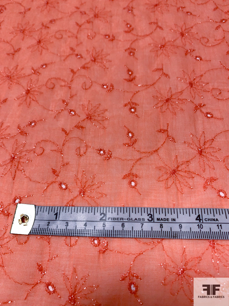 Intricate Floral Embroidered Lurex Threadwork on Cotton Eyelet Voile ...