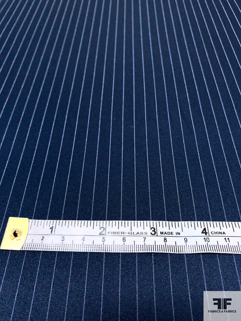 Vertical Pinstriped Satin Striped Stretch Polyester Sateen - Navy/Dove ...
