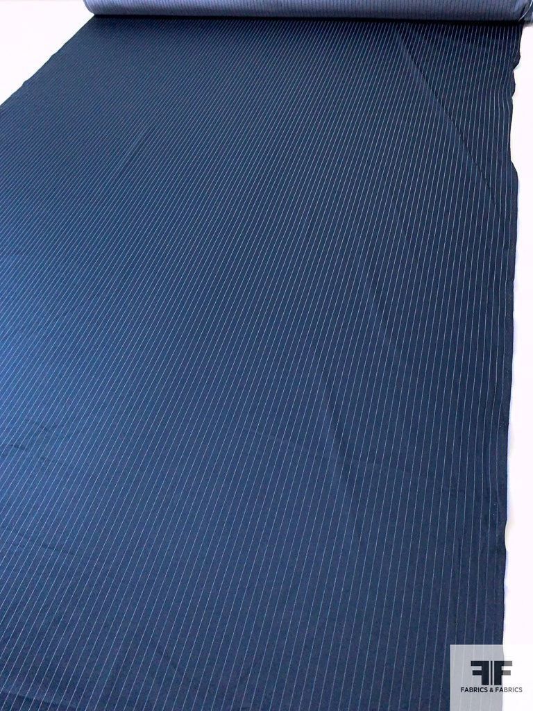 Vertical Pinstriped Satin Striped Stretch Polyester Sateen - Navy/Dove ...