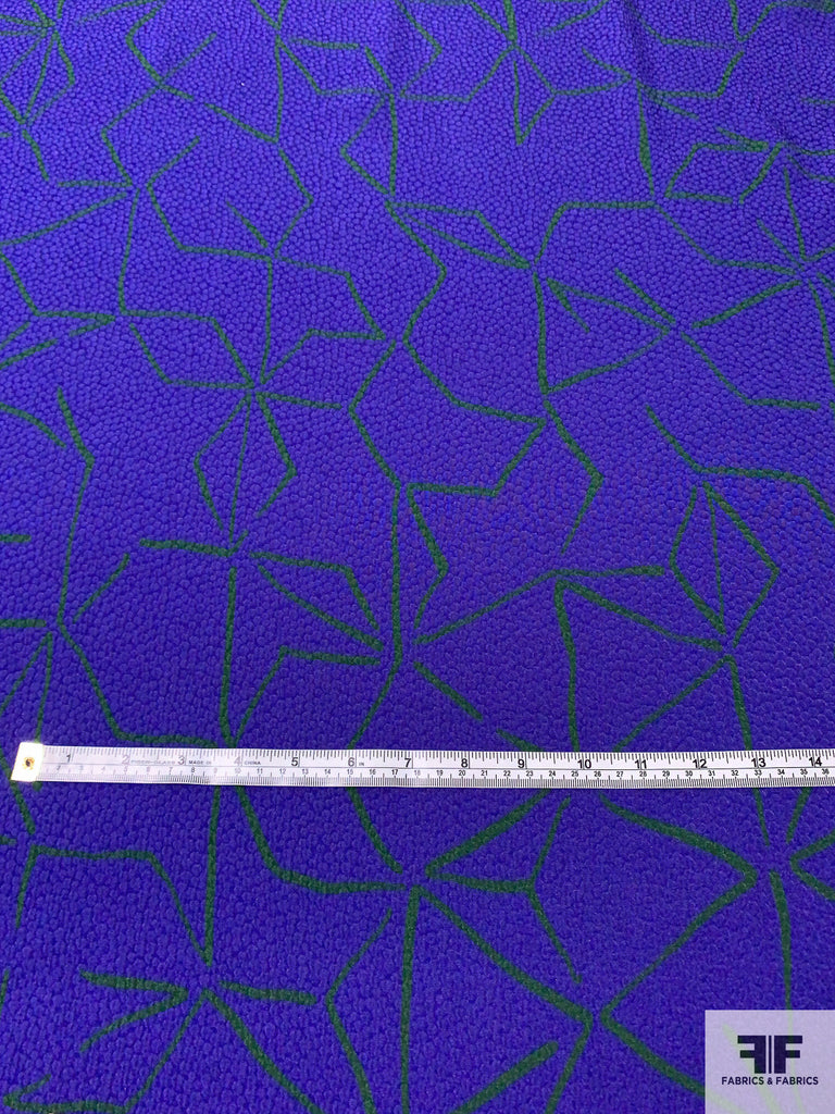 Italian Web of Lines Printed Textured Viscose Pique - Indigo/Green ...
