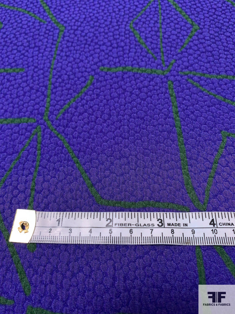 Italian Web of Lines Printed Textured Viscose Pique - Indigo/Green ...