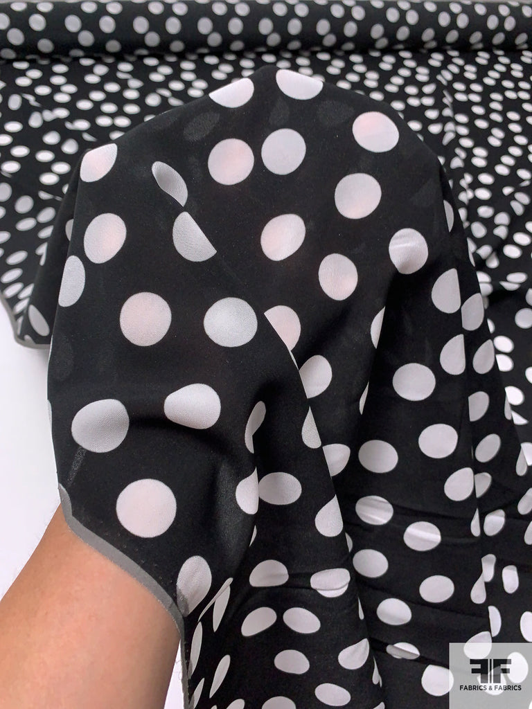 Italian Polka Dot Printed Stretch Viscose Georgette - Black/White ...