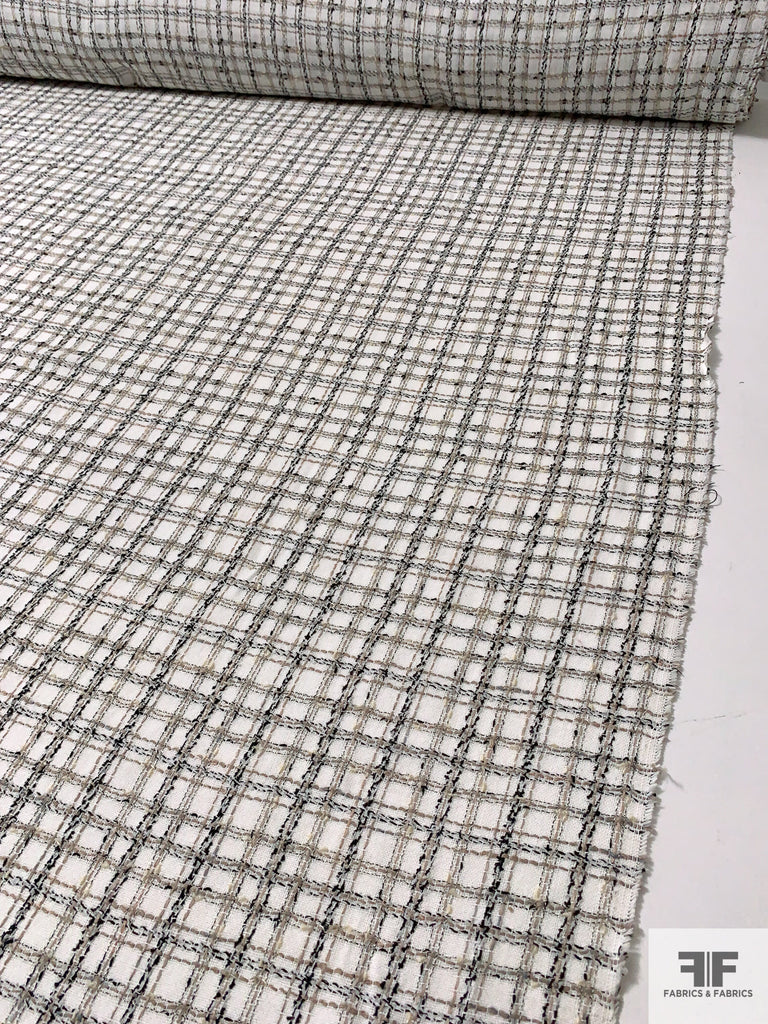 Italian Textured Plaid Lightweight Tweed Suiting - Off-White/Black/Dark ...